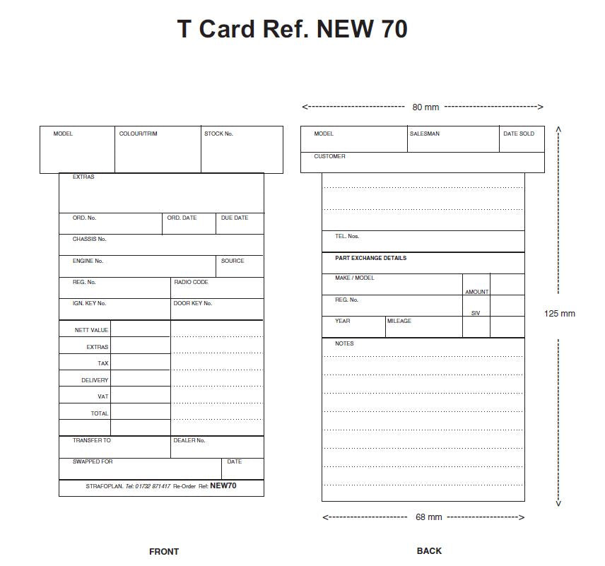 New Vehicle T Cards – T Cards Direct